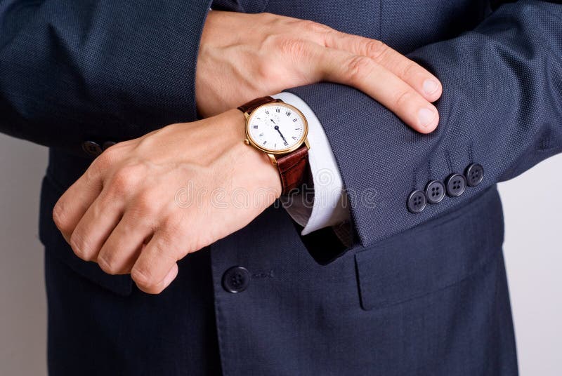 Man with Suit and Watch on Hand Stock Image - Image of luxury ...