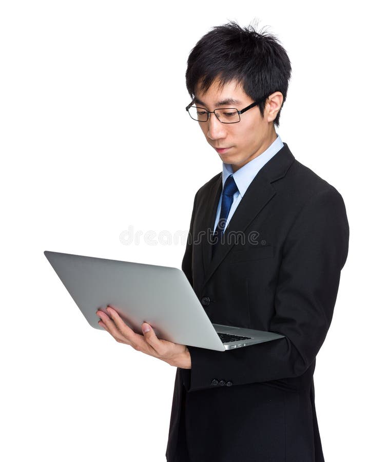 Businessman Look at Laptop Computer Stock Image - Image of computer ...