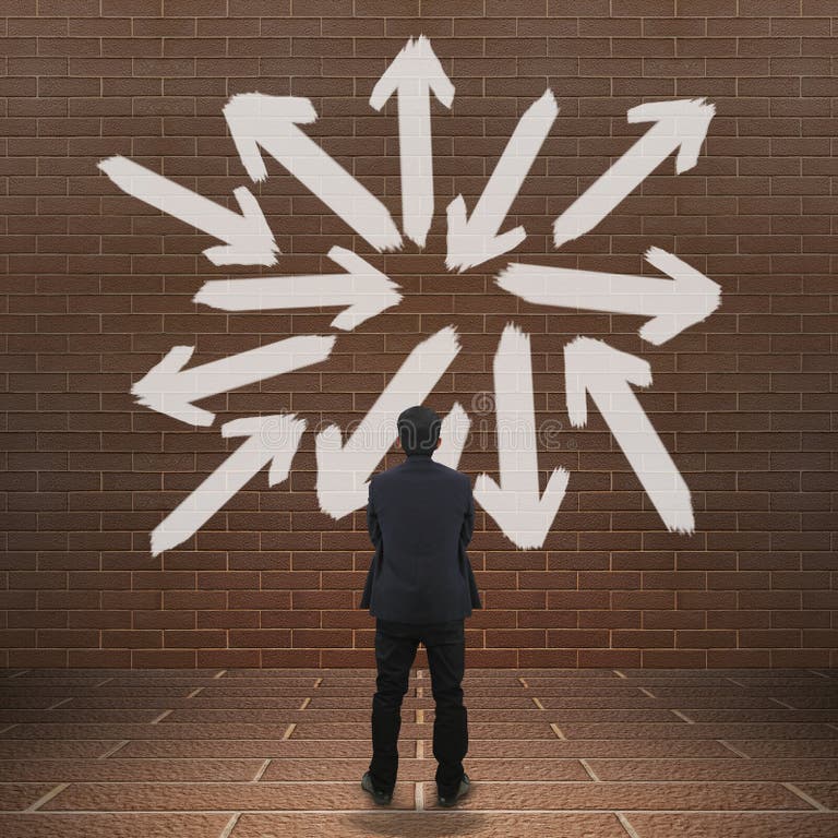 Businessman Looking at Arrows Stock Photo - Image of mark, person: 39337868