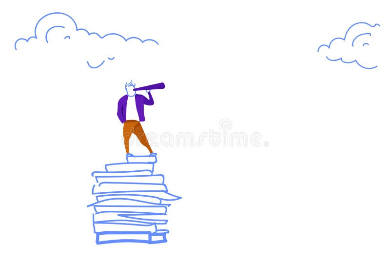 Businessman Looking Binocular Book Stack Business Vision Concept ...