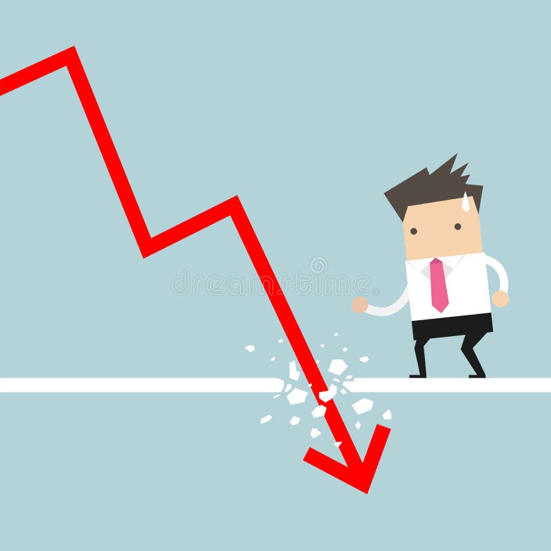 Businessman Looking Down at the Falling Arrow. Economic Collapse ...