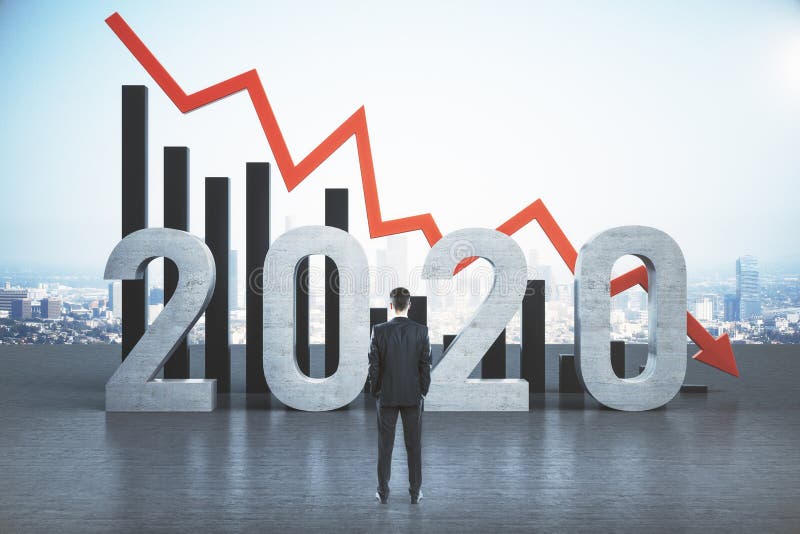 Businessman Looking on Falling Chart and 2020 Text Stock Illustration ... Businessman Looking on Falling Chart and 2020 Text Stock Illustration ...