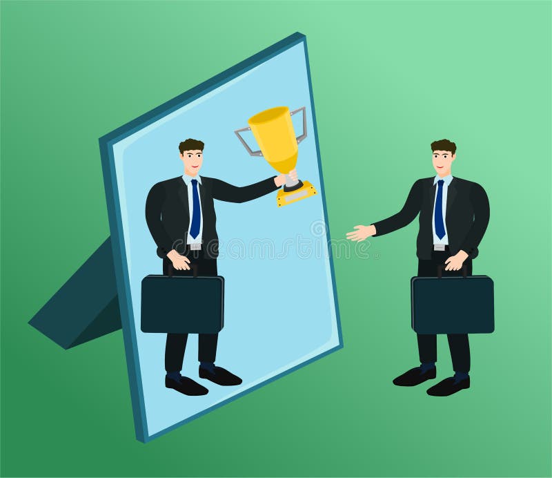 Businessman Looking Himself Success Winner in Mirror Stock Vector ...