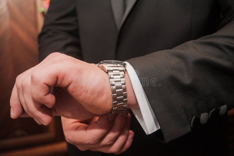 Businessman Looking at His Watch Punctuality Stock Photo - Image of ...