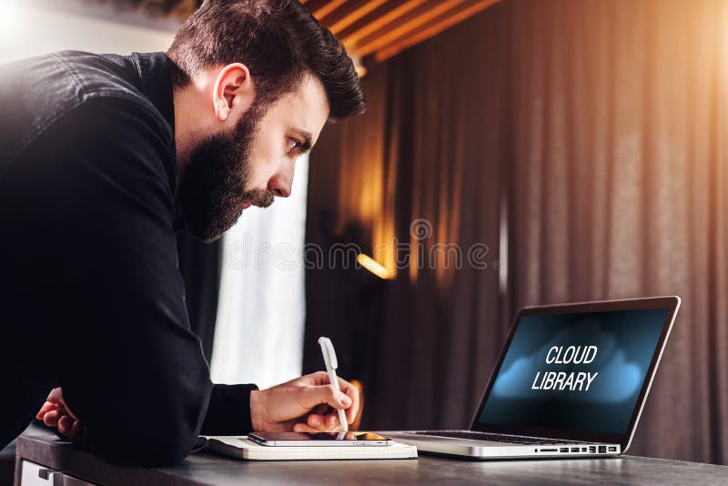 Male Looking Monitor Writing Notepad Stock Photos - Free & Royalty-Free ...