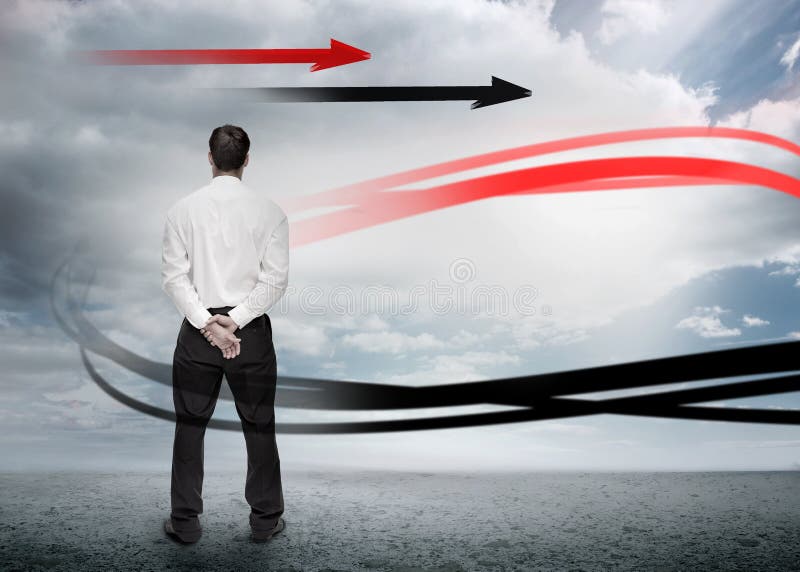 Businessman Looking at Red and Black Arrows Stock Image - Image of ...