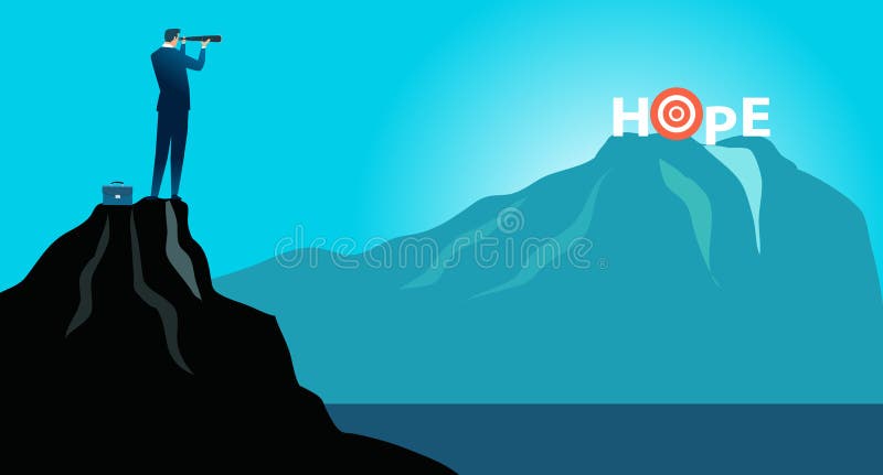 Businessman Looking at the Target in Hope through Telescope, Forecast ...