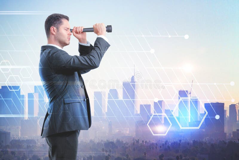 Businessman Looking through a Telescope Stock Image - Image of people ...