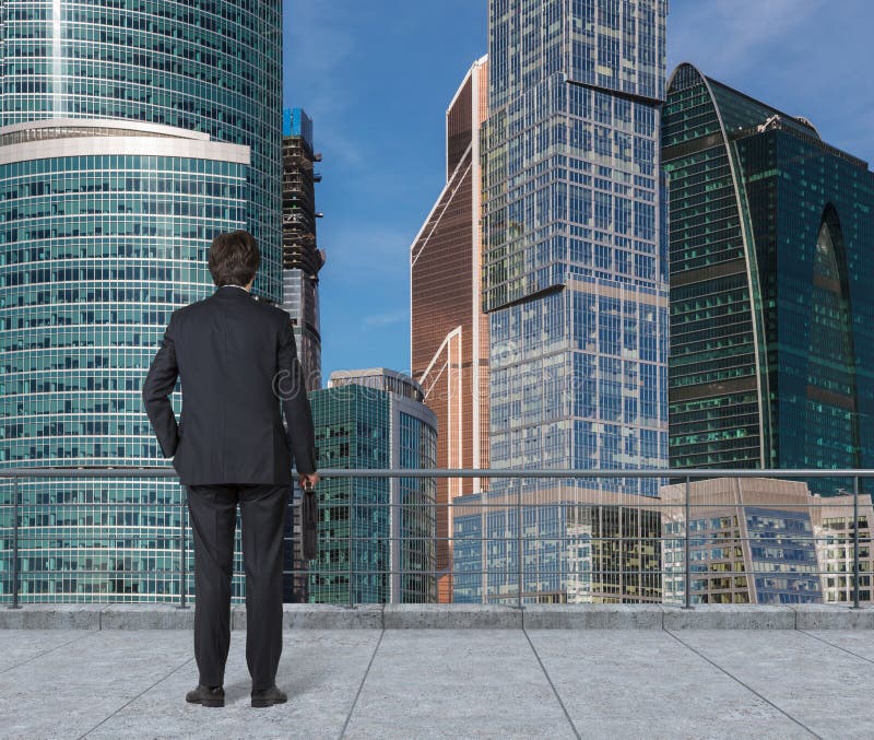 Businessman Looking To Skyscraper Stock Photo - Image of concept ...