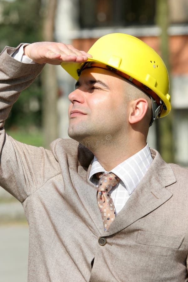 Construction Worker Builder Looking Up Stock Image - Image of builders ...