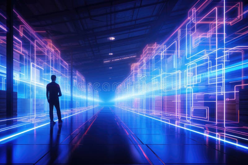 A Businessman Looking at the Virtual Interface Panel of the Global ...