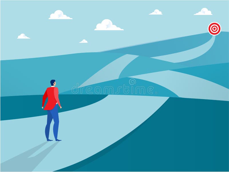 Businessman Looking Way To Goal ,target on Blue Background Vector ...