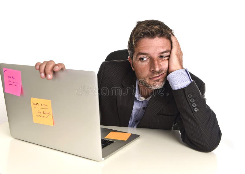 Businessman Looking Worried Suffering Stress at Office Laptop Computer ...