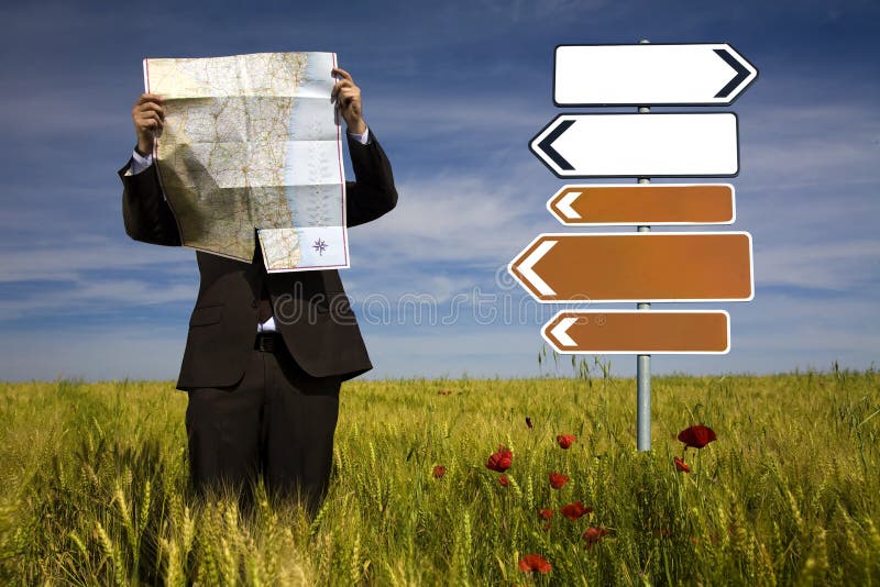 Businessman lost in field stock photo. Image of road, business - 8418708