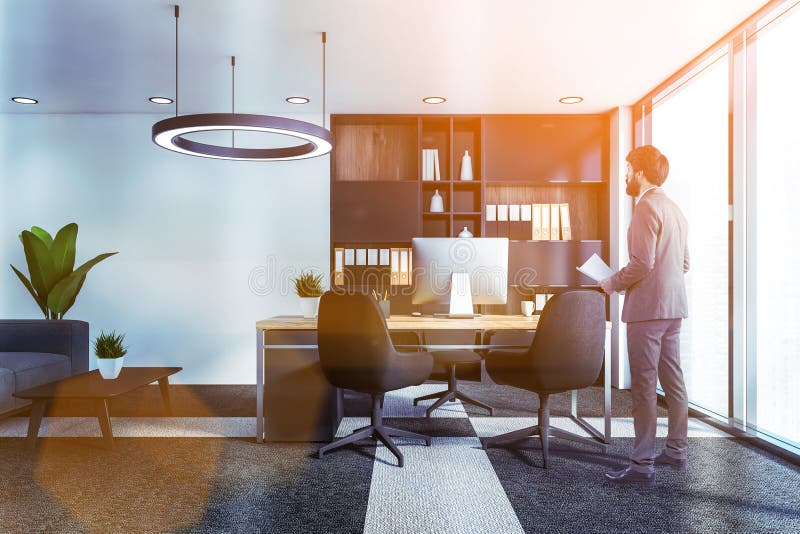 Businessman in Luxury CEO Office Stock Image - Image of gray, bookcase ...