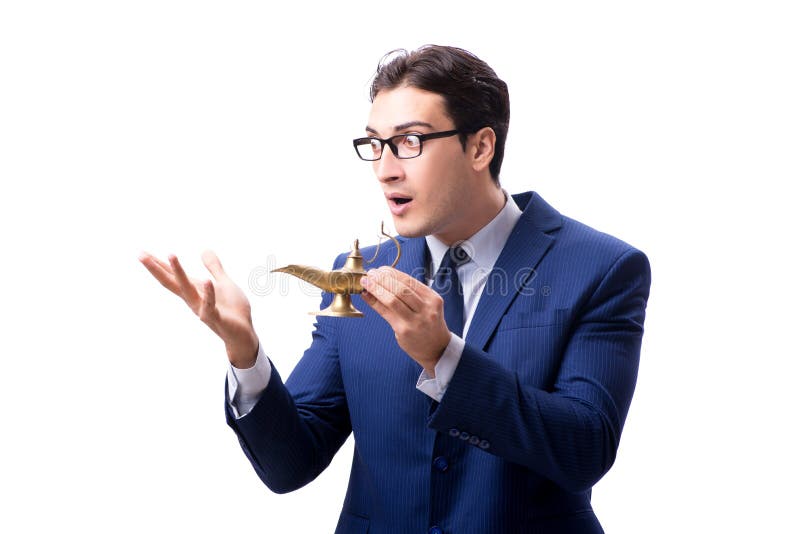 The Businessman with Magic Lamp Isolated on White Stock Image - Image ...