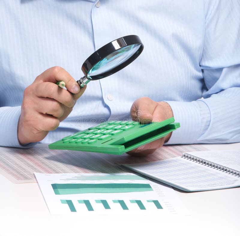 The Businessman and Magnifier Stock Photo - Image of calculation ...