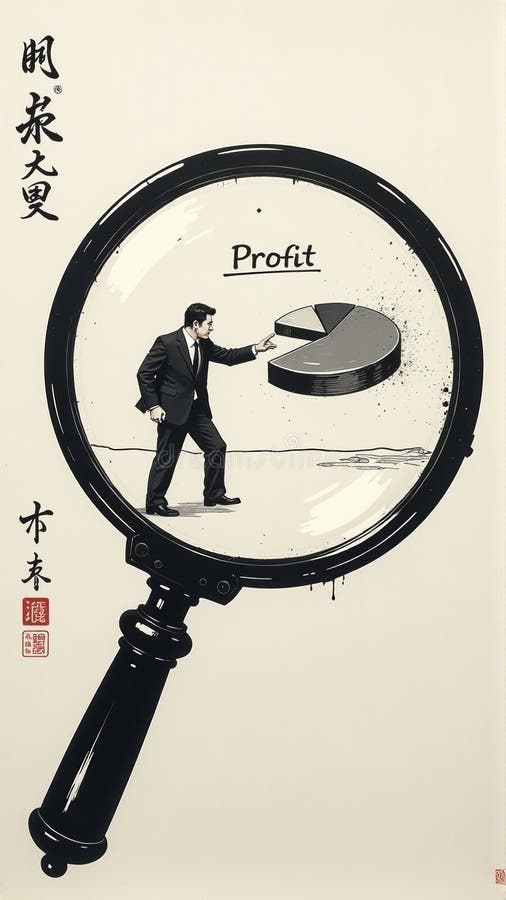 Businessman Magnifying Profit Pie Chart Analysis Stock Illustration ...