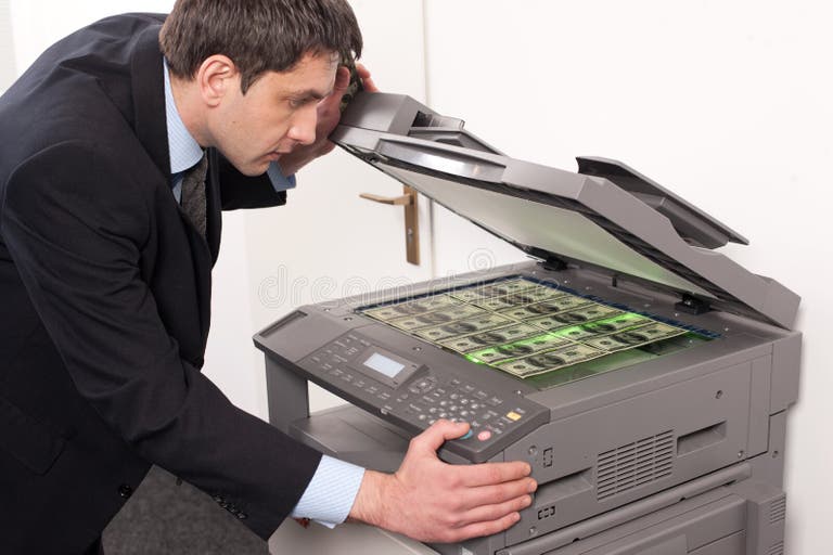 Businessman Make False Money on Copy Machine Stock Photo - Image of ...