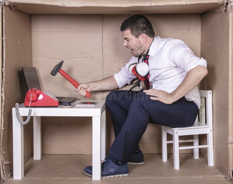 Businessman Makes an Attempt To Destroy a Computer Stock Photo - Image ...