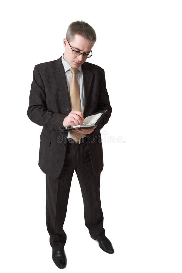 Businessman Makes Entry in Notebook Stock Photo - Image of occupation ...