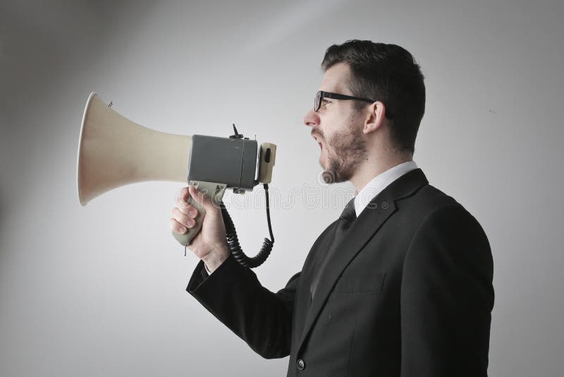 Businessman Making an Announcement with a Loudspeaker Stock Image ...