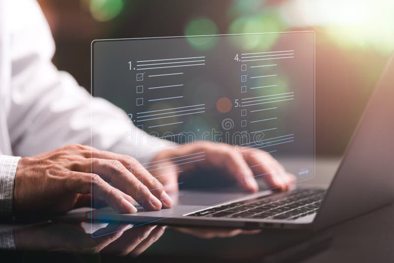 Businessman Making a Check Mark on a Virtual Screen, Online Exam ...