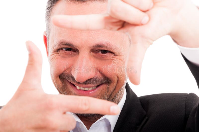 Businessman Making Frame Gesture and Looking at Camera Stock Photo ...