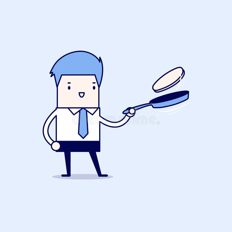 Businessman Making Fresh Pancakes on Breakfast. Cartoon Character Thin ...