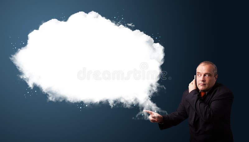 Businessman Making Phone Call and Presenting Abstract Cloud Copy Stock ...