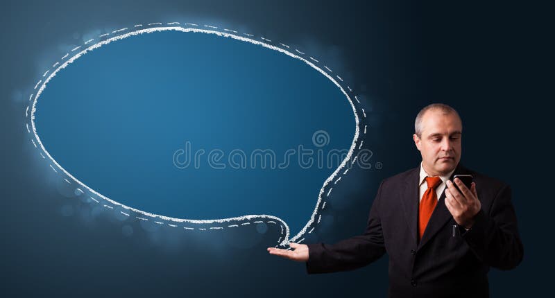 Businessman Making Phone Call and Presenting Speech Bubble Copy Stock ...