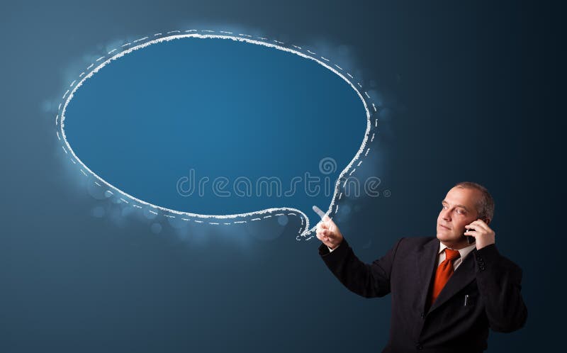 Businessman Making Phone Call and Presenting Speech Bubble Copy Stock ...