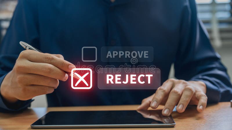 Businessman Making Reject Selection on Interactive Digital Approval ...