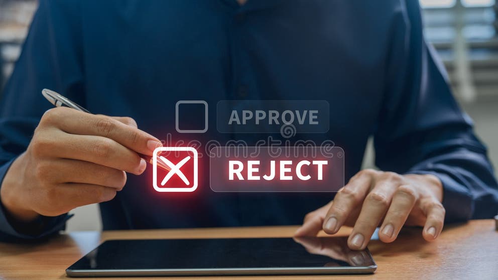 Businessman Making Reject Selection on Interactive Digital Approval ...