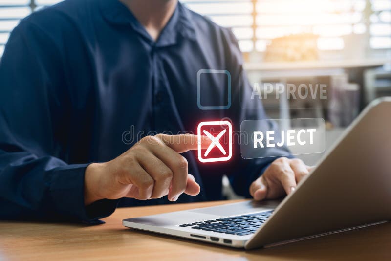 Businessman Making Rejecting Digital Decision in Corporate Workflow ...