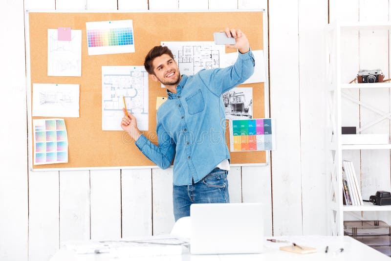 Businessman Making Selfie while Standing in Front of Task Board Stock ...