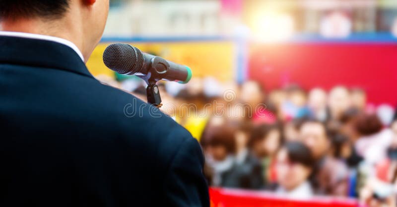 Businessman Making Speech in Front of Crowds Stock Image - Image of ...
