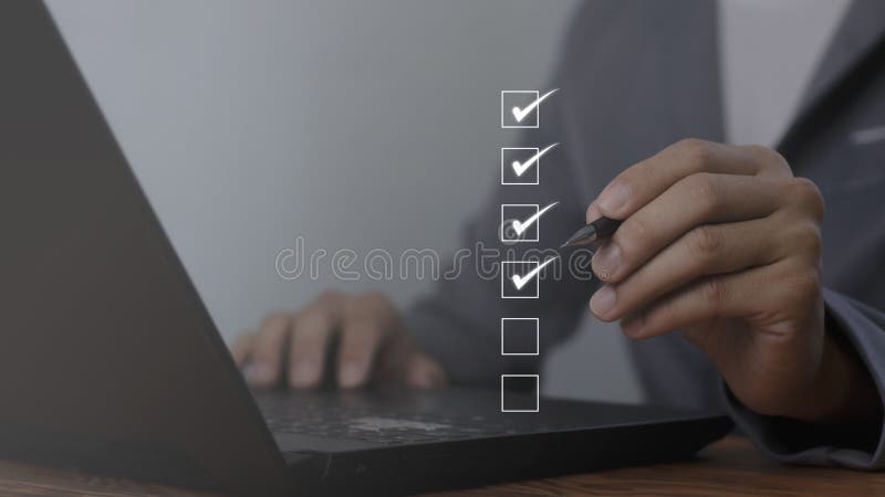 Businessman Making Valid Marks for Document Approval, Questionnaire ...