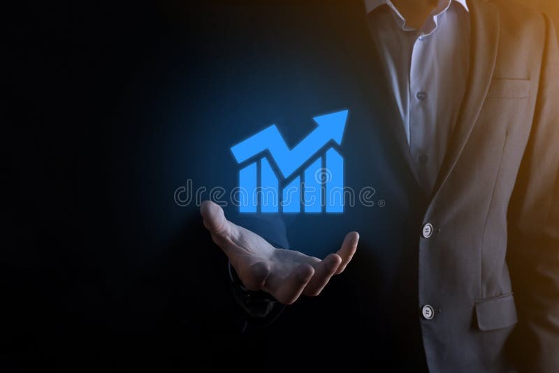 Businessman Man Holding a Graph with Positive Profits Growth. Plan ...