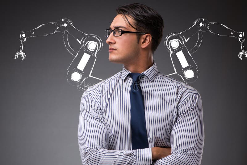 The Businessman Man with Robotic Arms Stock Photo - Image of assistance ...