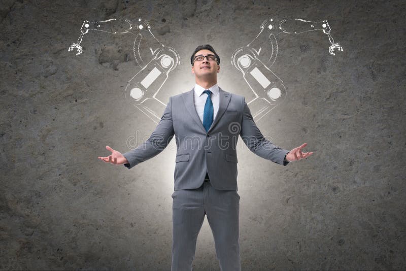 The Businessman Man with Robotic Arms Stock Photo - Image of future ...