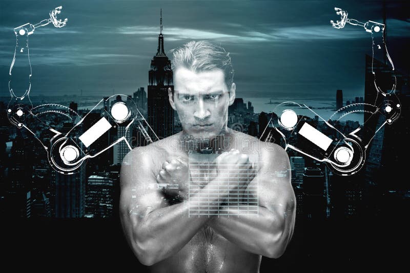 The Businessman Man with Robotic Arms Stock Image - Image of design ...
