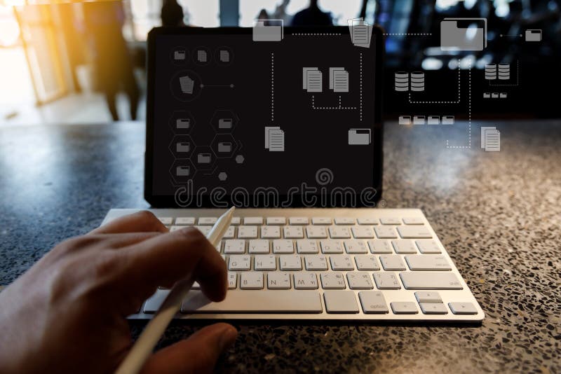 Businessman Manage Files Documentation Working Modern Computer Document ...