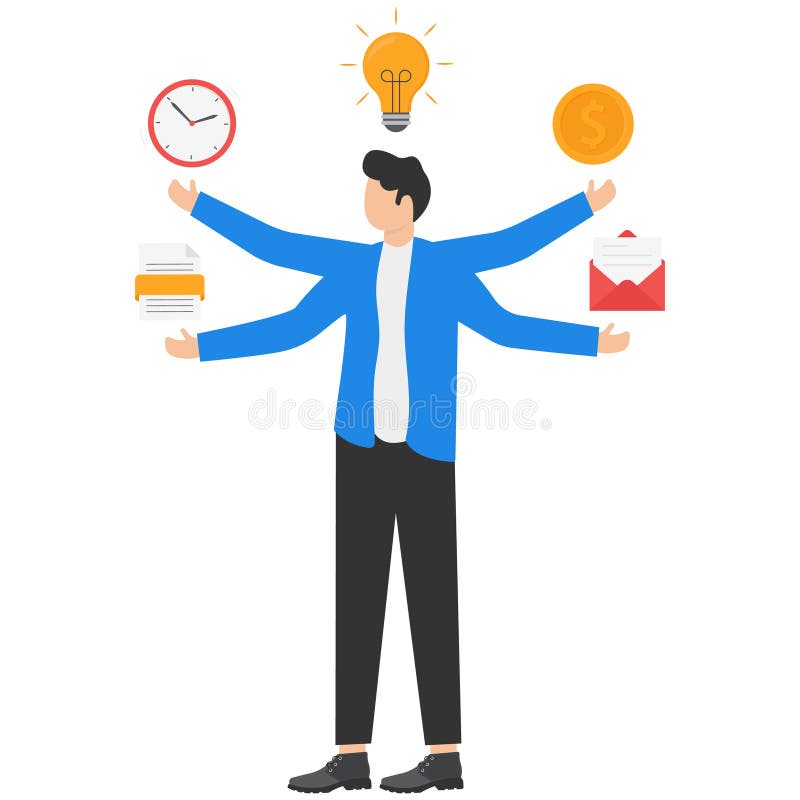 Businessman or Manager with Many Hands Doing a Lot of Tasks ...