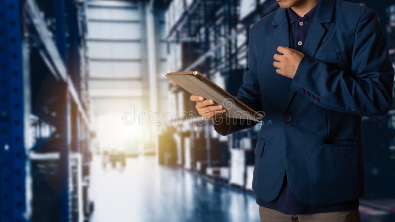 Businessman Manager Using Tablet Check and Control for Workers Stock ...