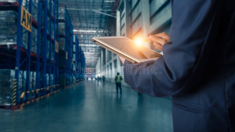 Businessman Manager Using Tablet Check and Control for Workers Stock ...