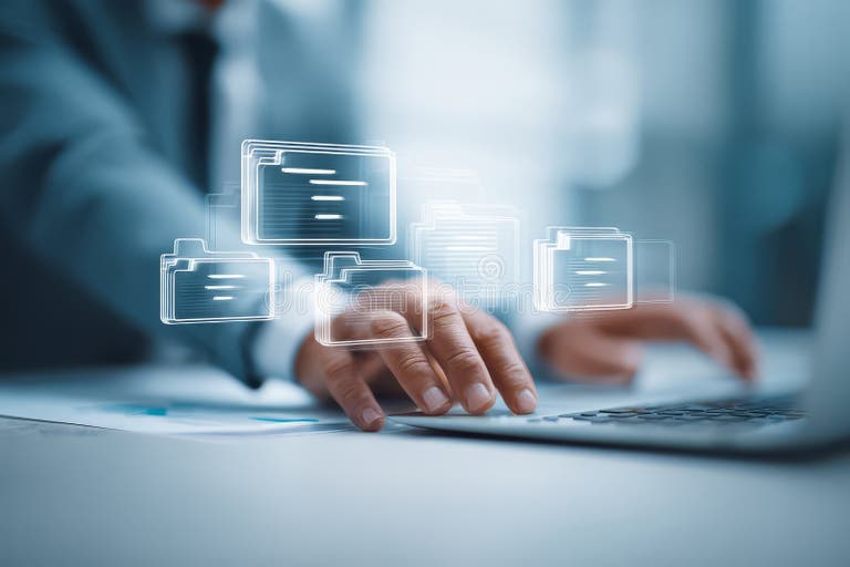 Businessman Managing Digital Documents Stock Illustration ...