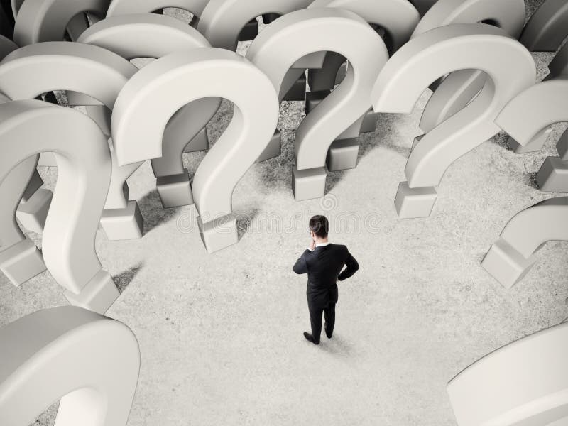 Businessman and Many Questions Stock Photo - Image of discovery, sign ...
