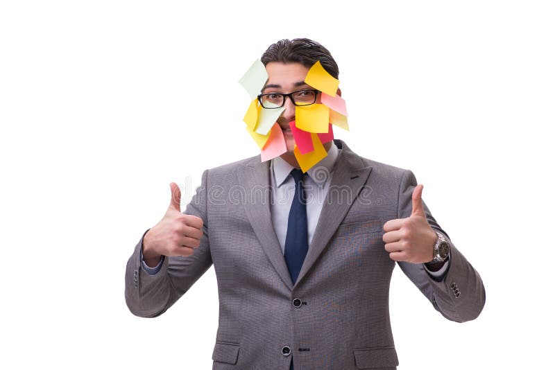 The Businessman with Many Reminders Isolated on White Stock Photo ...