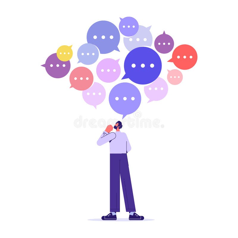 Businessman with Many Speech Bubbles, Thinking, Strategy and ...